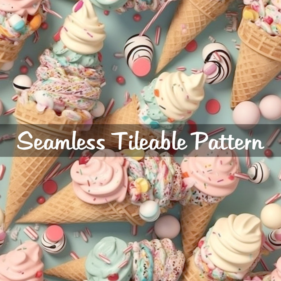 Realistic Cute Ice Cream Cones Tileable Seamless Pattern - Etsy
