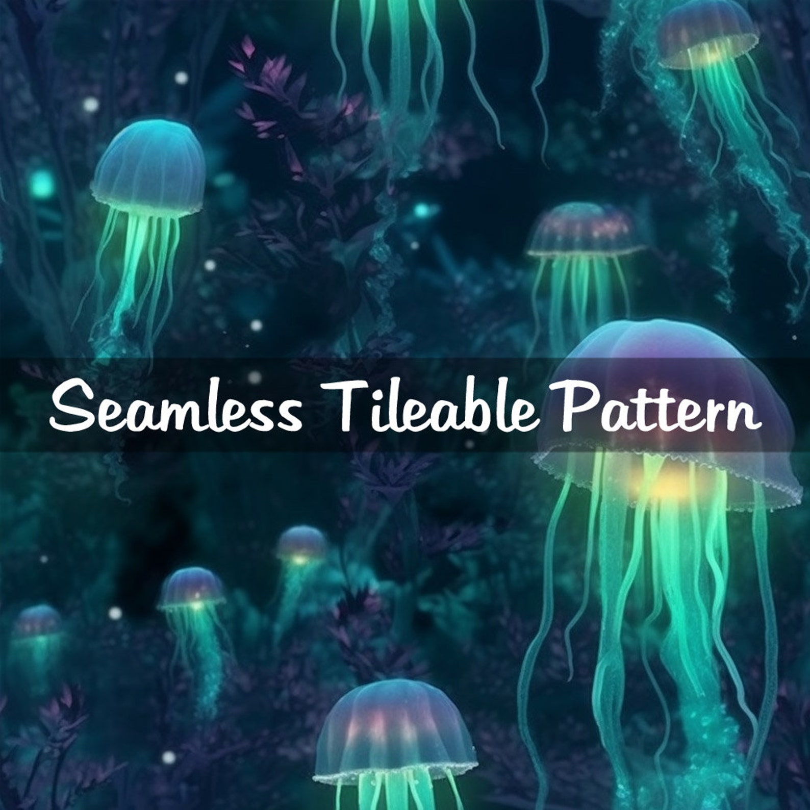Deep Sea Glowing Jellyfish Tileable Seamless Pattern Repeating Digital ...