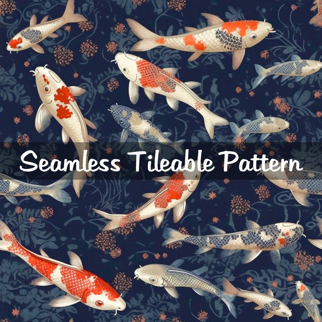 Japanese Koi Fish Print Tileable Seamless Pattern Repeating Digital ...