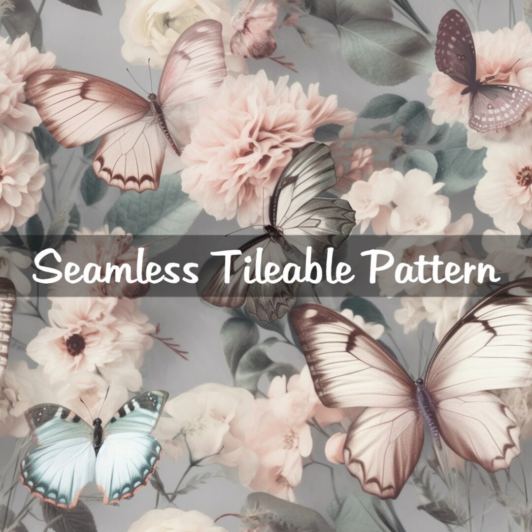 Pastel Butterflies & Flowers Tileable Seamless Pattern Repeating ...