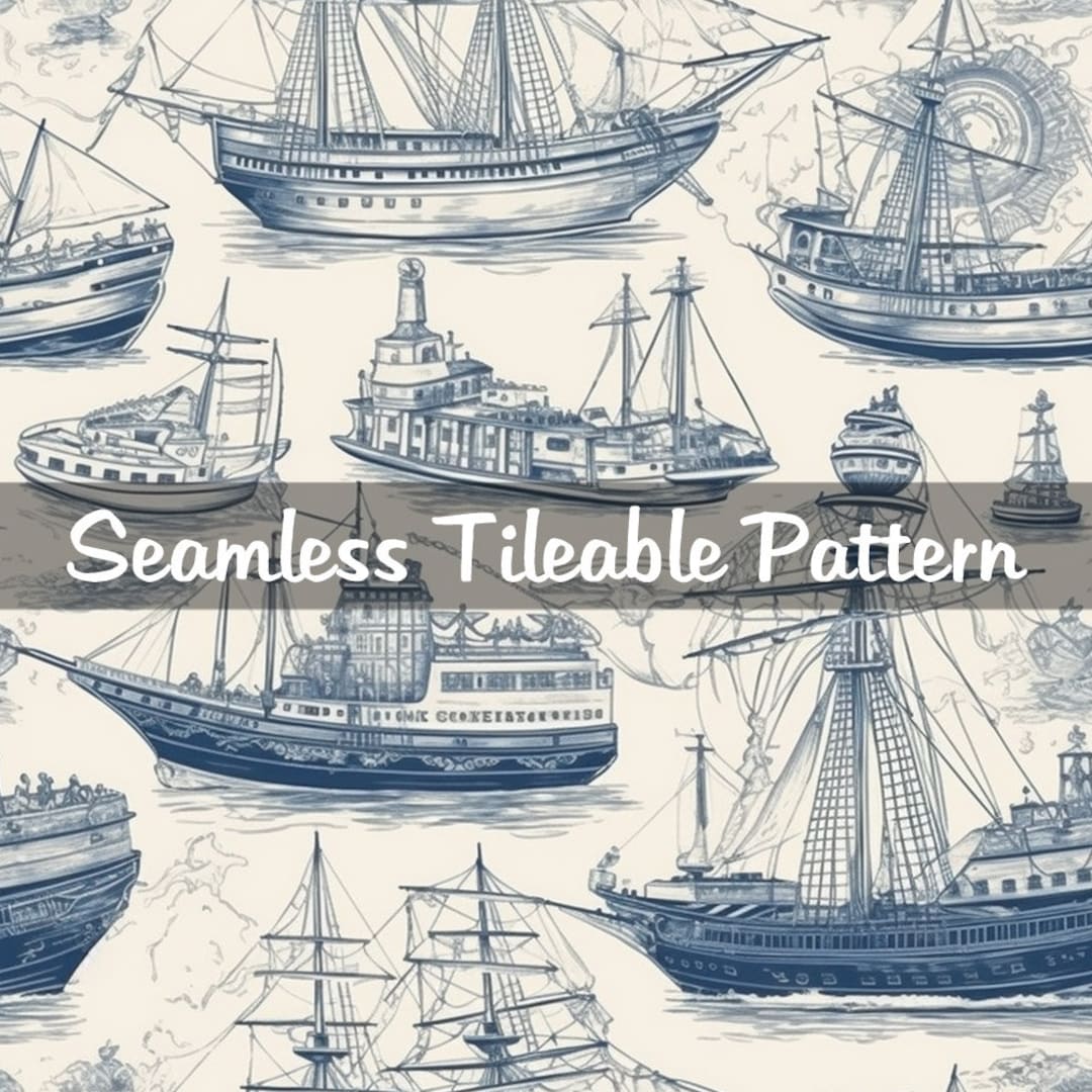 Nautical Victorian Ships Tileable Seamless Pattern Repeating Digital ...