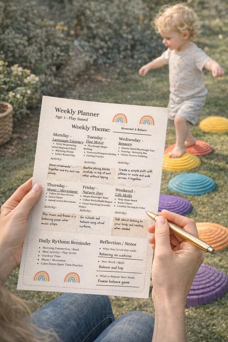 Age 3 Weekly Planner Printable | Play-based Preschool Schedule | Nature ...