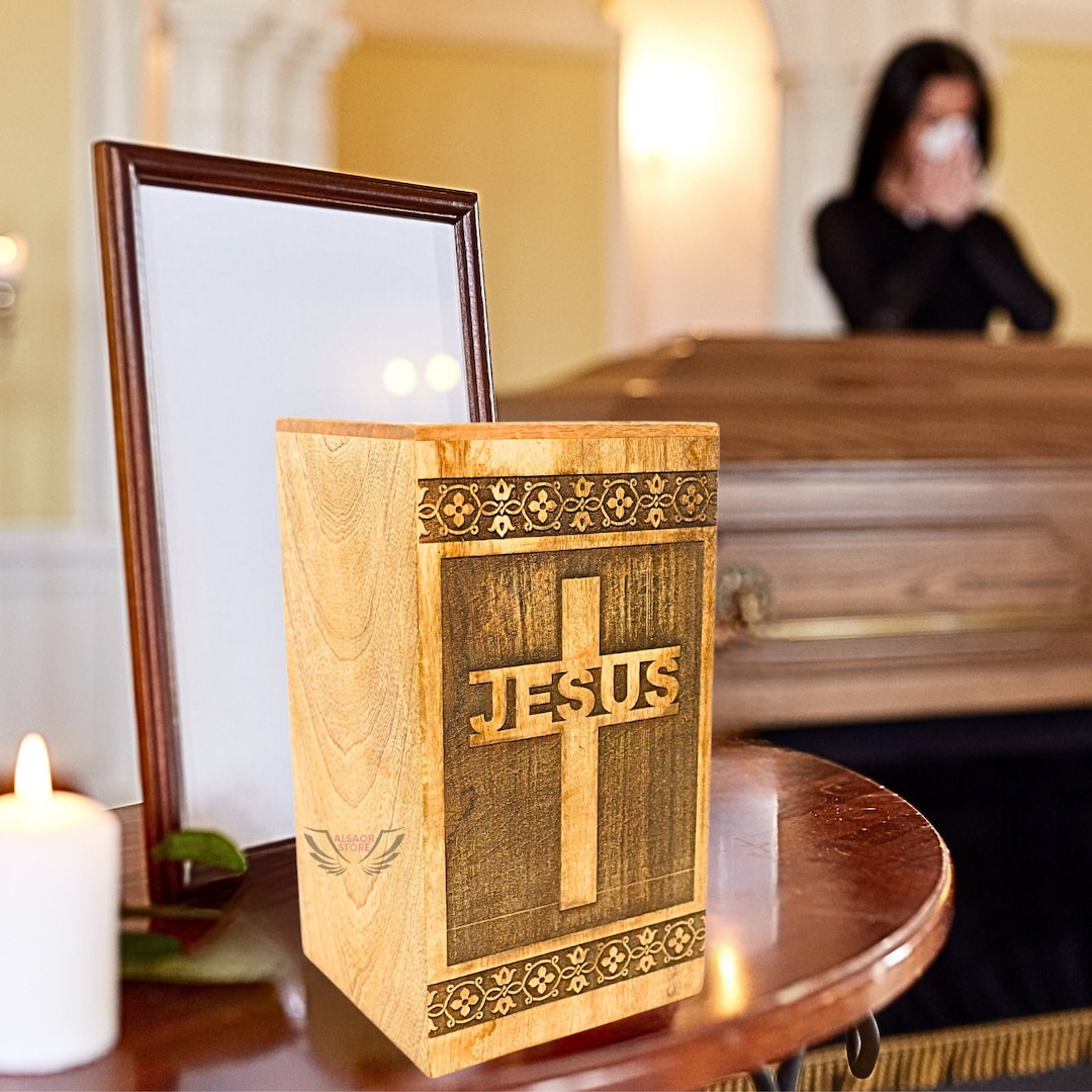 Christian Wooden Urn Cross With Jesus Engraved Cremation Urn Urn for ...