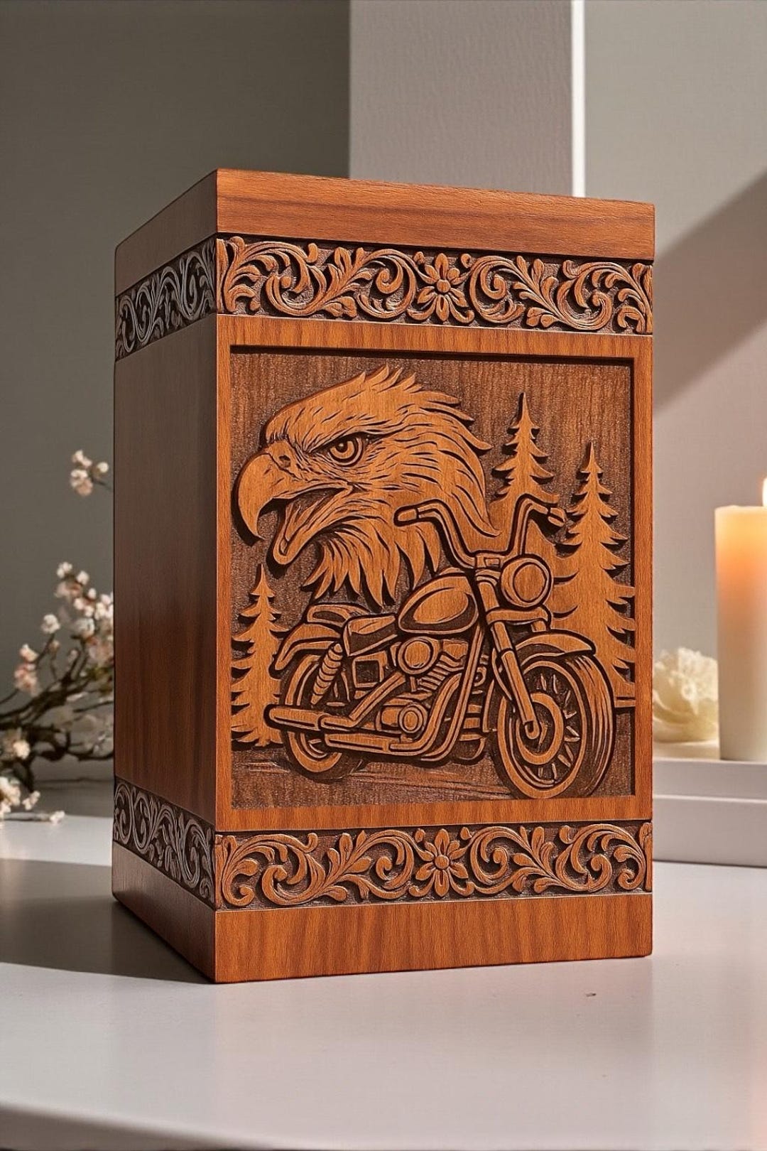 Custom Engraved Motorcycle Urn, Biker Cremation Urn, Handmade Wooden ...