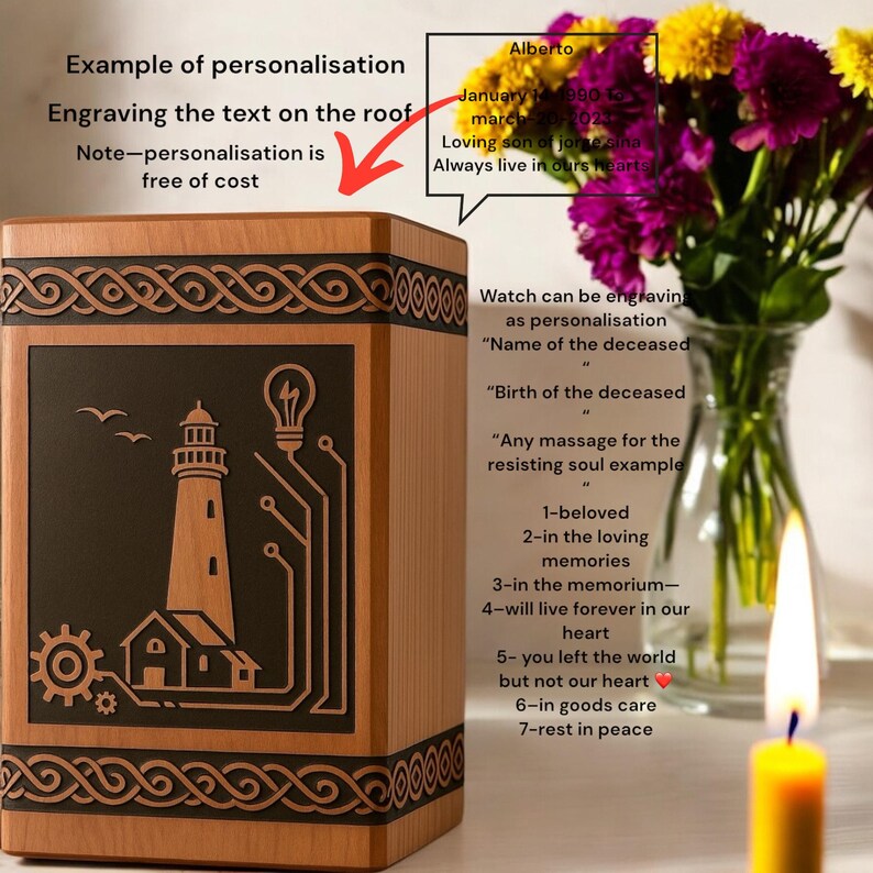 Hand Engraved Rosewood Lighthouse Urn: Personalized Memorial Box - Etsy
