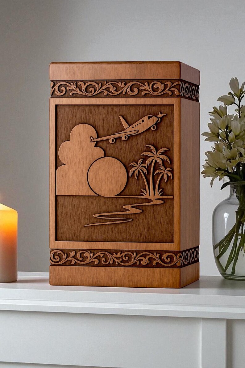 Handmade Rosewood Urn Box: Engraved Airplane Memorial Keepsake - Etsy