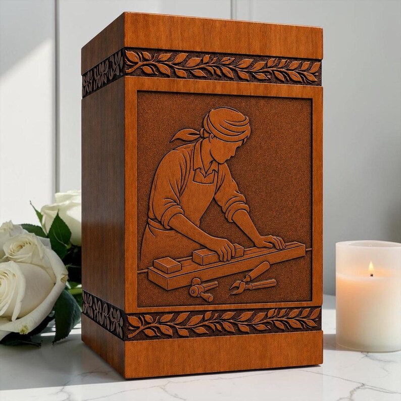 Engraved Wooden Urn Box – Handcrafted Carpenter Memorial Keepsake ...