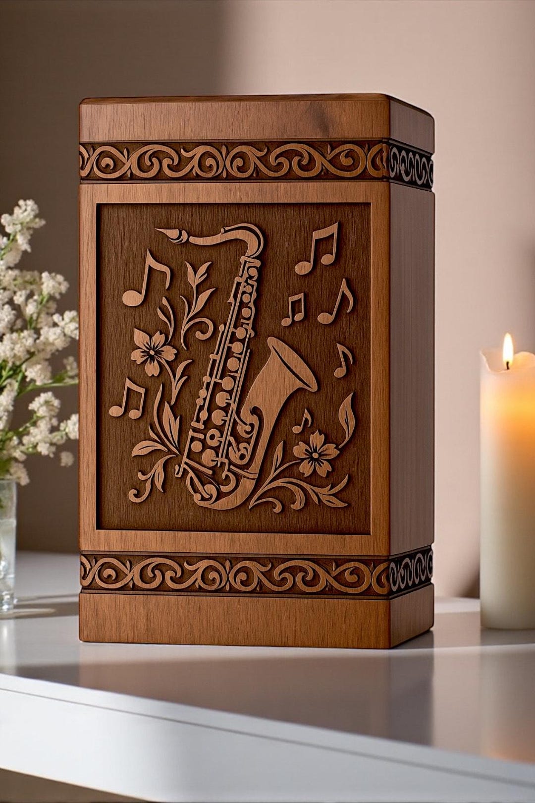 Personalized Wooden Urn Box Musician Memorial Keepsake Box Custom ...