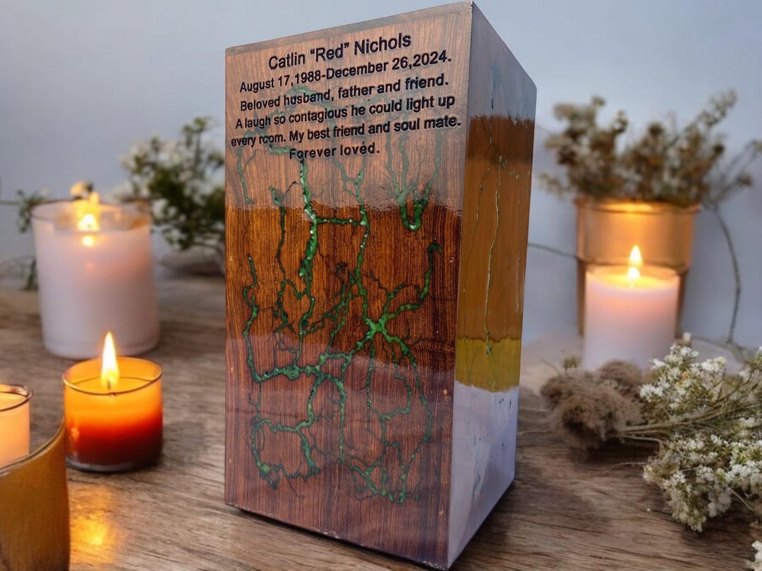 Personalized Wood & Resin Cremation Urn Box: Handmade Memorial Keepsake ...