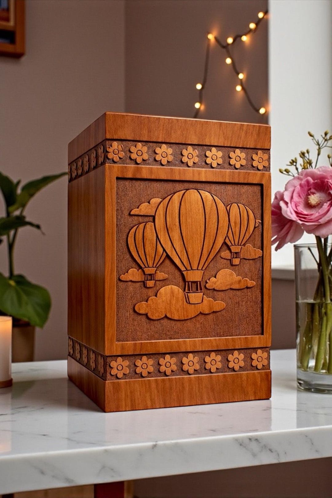 Personalized Wooden Urn Box for Ashes | Engraved Hot Air Balloon ...