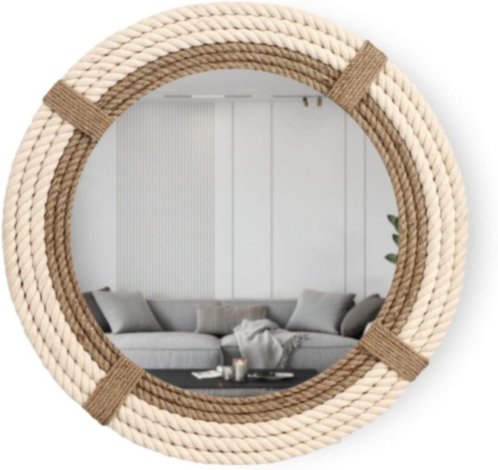 Rope Rustic Wall Mirror Decorative Wall Mount Round Large Wall Hanging ...
