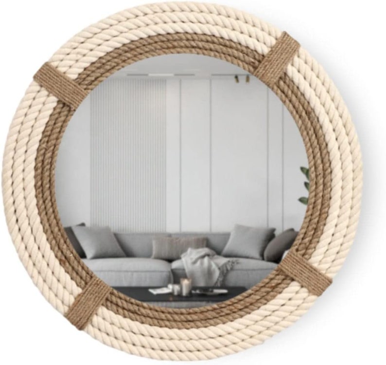 Rope Rustic Wall Mirror Decorative Wall Mount Round Large Wall Hanging ...
