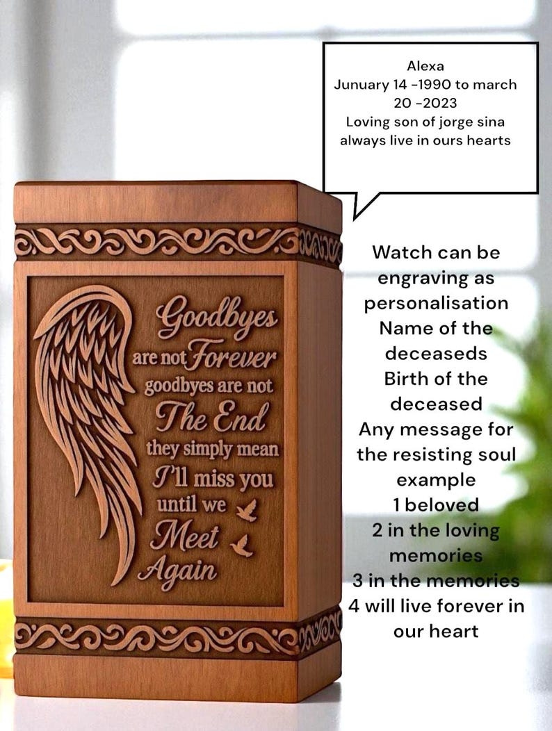 Engraved Angel Wing Wooden Urn – Memorial Keepsake Box - Etsy