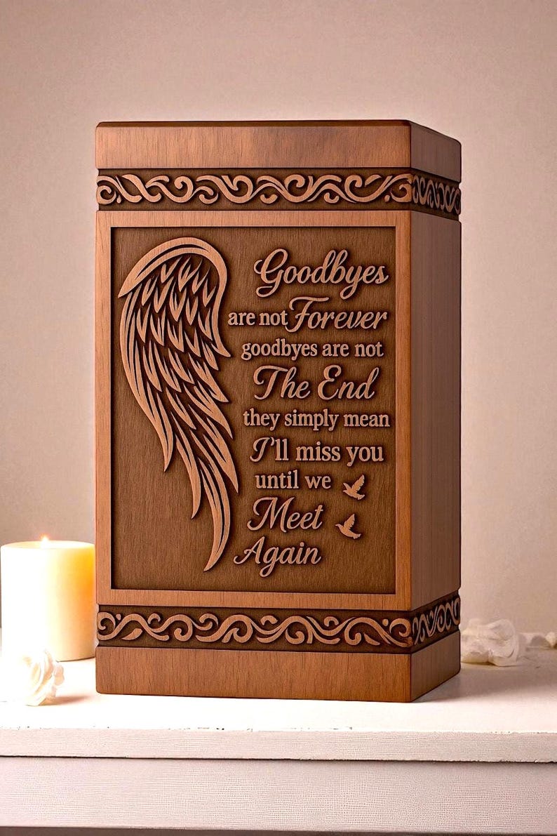 Engraved Angel Wing Wooden Urn – Memorial Keepsake Box - Etsy