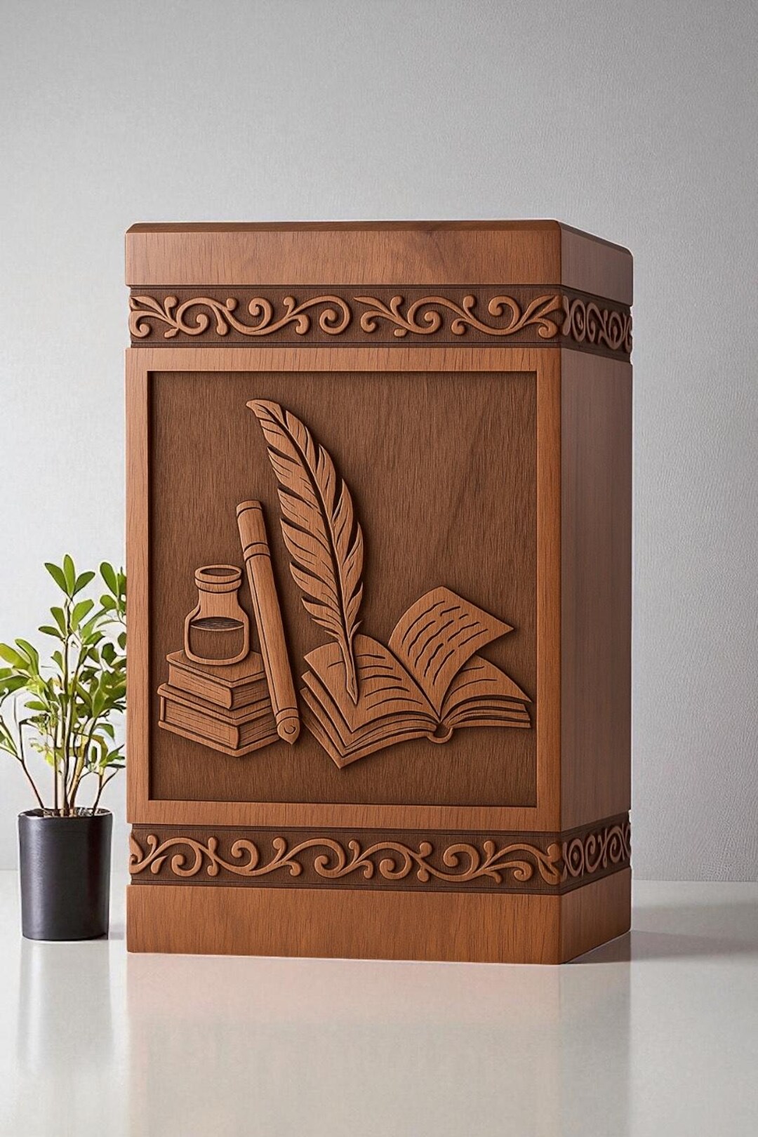 Personalized Wooden Urn Box: Book & Quill Engraved Memorial Keepsake - Etsy