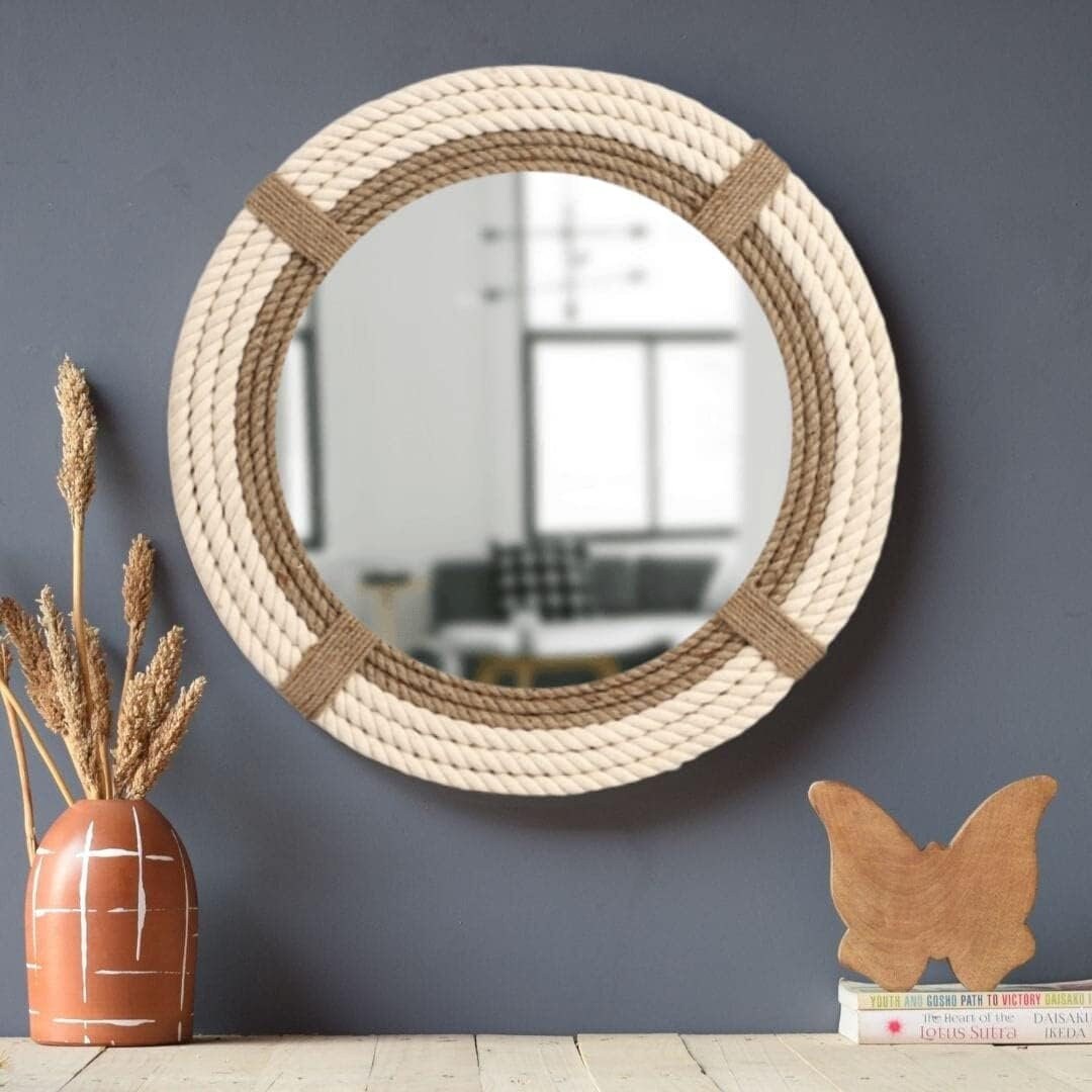 Rope Rustic Wall Mirror Decorative Wall Mount Round Large Wall Hanging ...