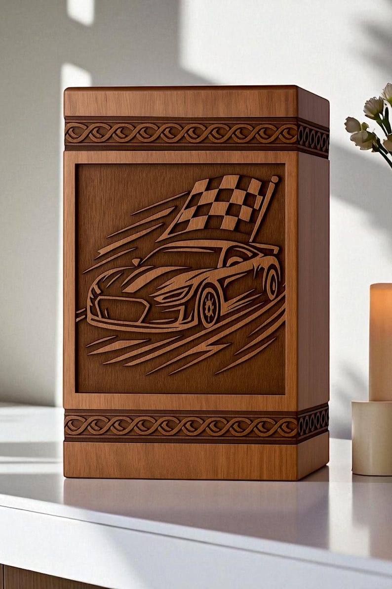 Personalized Wooden Racing Car Urn | Engraved Cremation Ashes Box Race ...