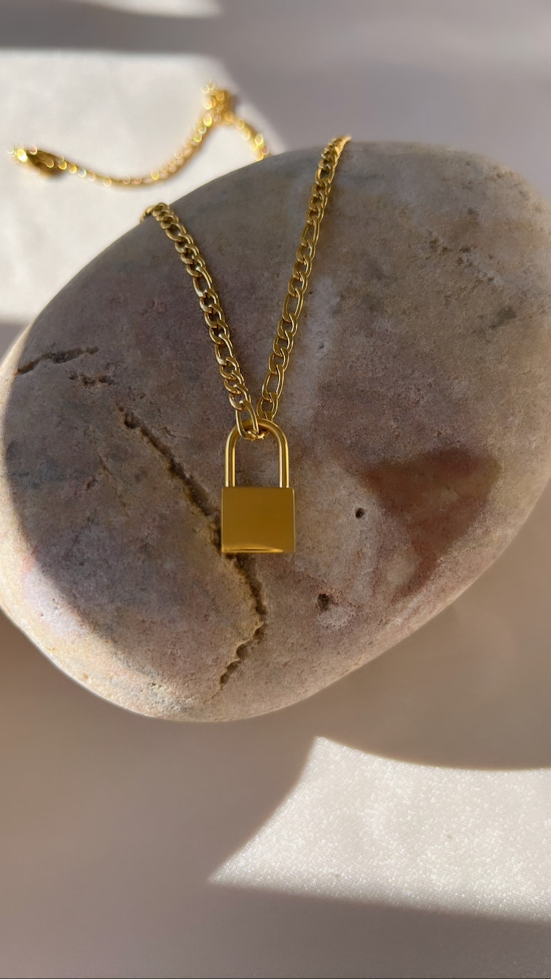 18K Gold Padlock Necklace Waterproof Necklace Lock - Etsy