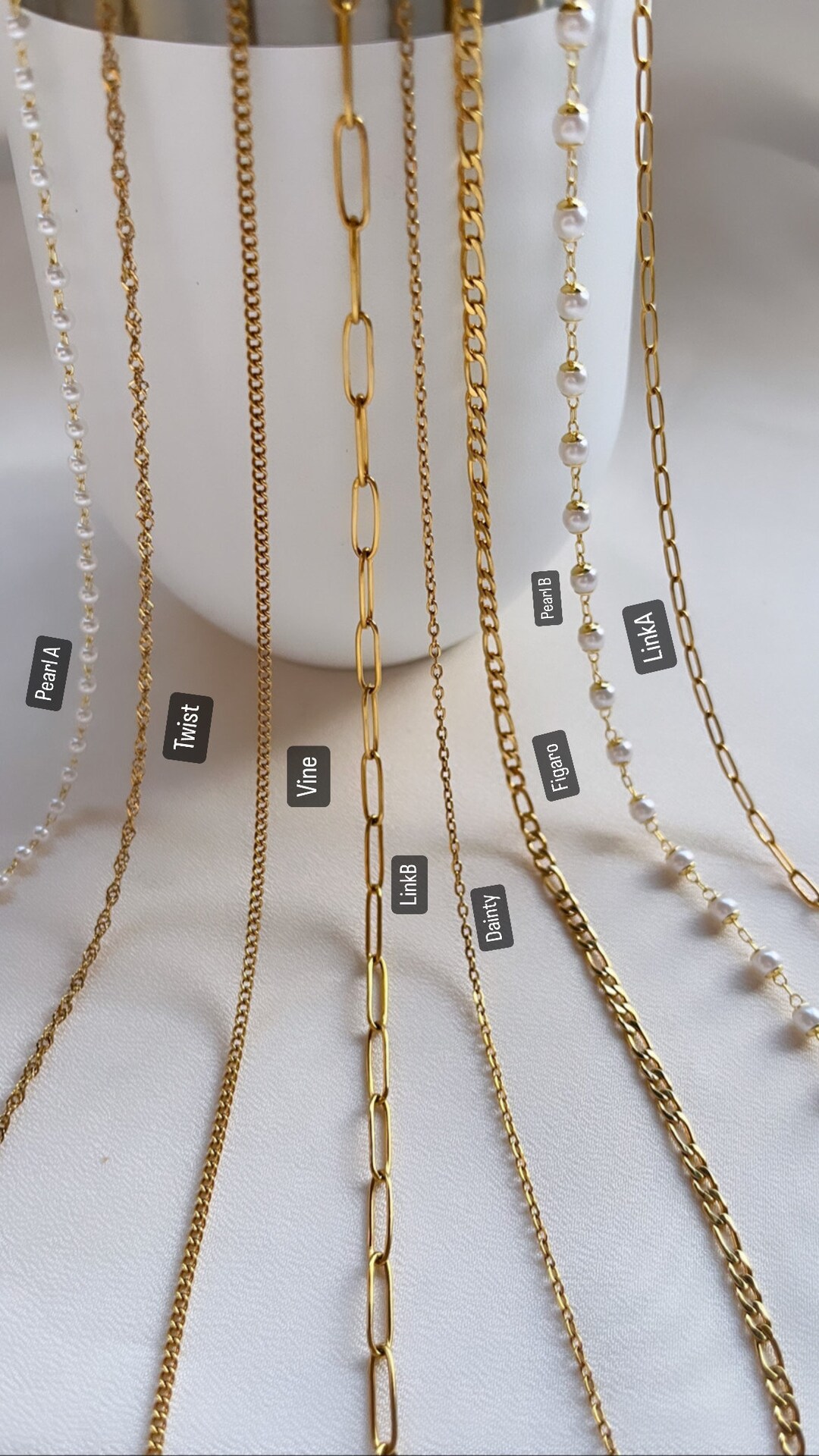 18K Gold Chain Necklace, Vine Chain, Twist Chain, Gift for Her, Figaro ...