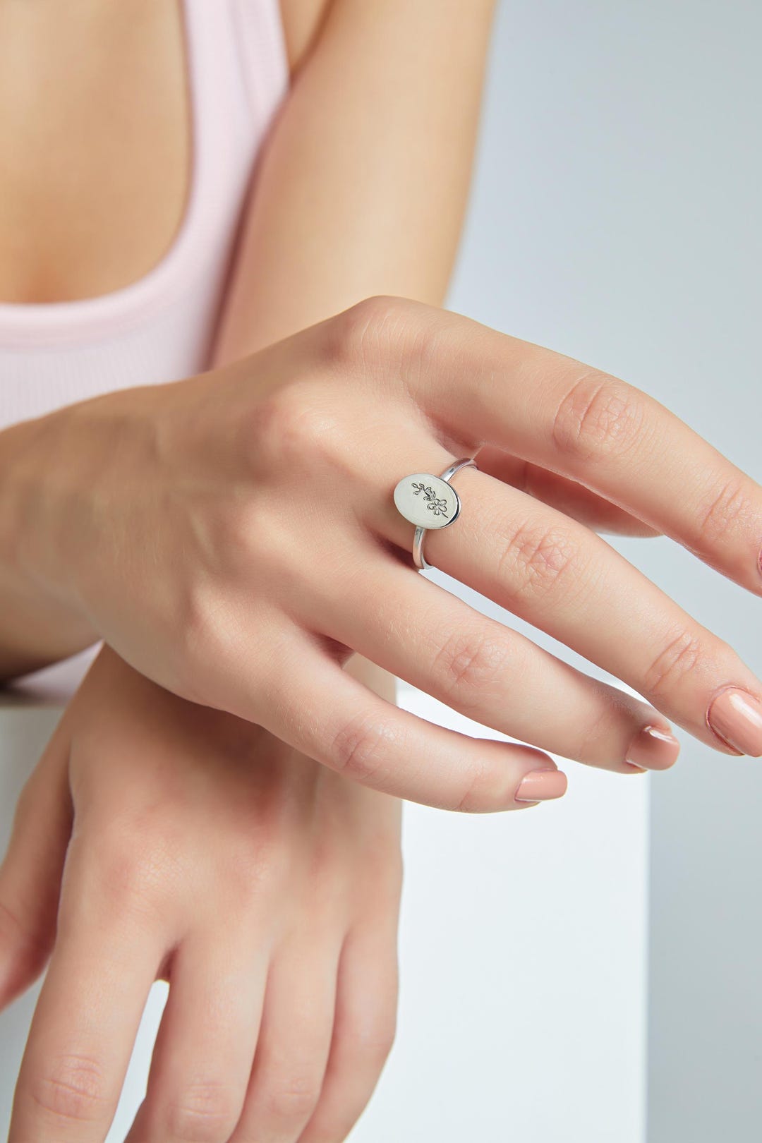 Sterling Silver Ring • Dainty Birth Flower Ring • Gift for Mom ...