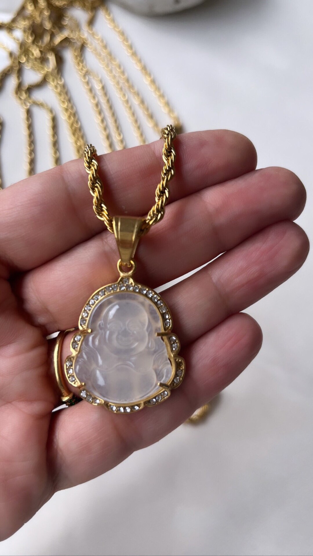 18K Gold White Buddha Necklace, Unisex Buddha Necklace, Waterproof ...