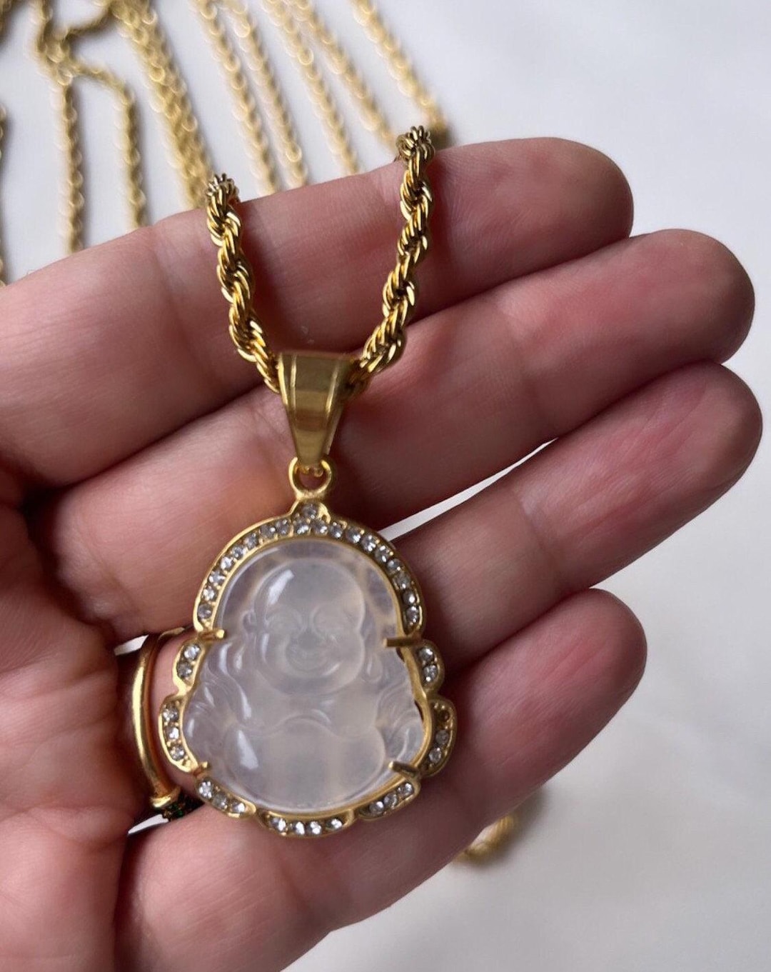18K Gold White Buddha Necklace, Unisex Buddha Necklace, Waterproof ...