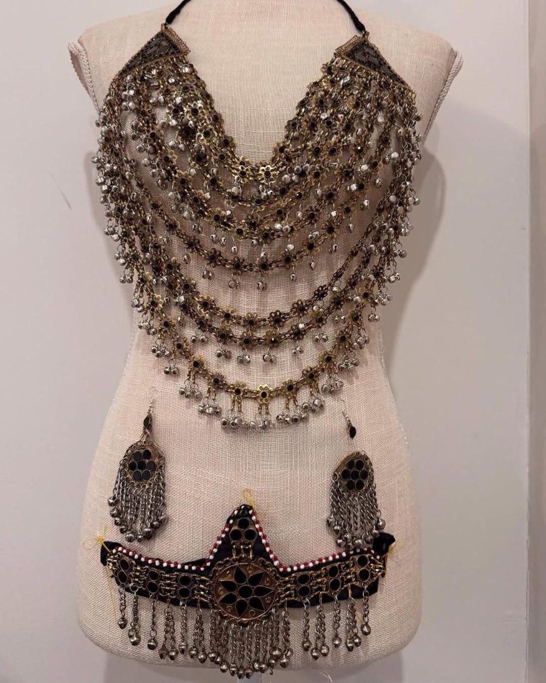 Afghan Kuchi Tribal Jewelry Set | Multi-layer Coin Choker Necklace ...
