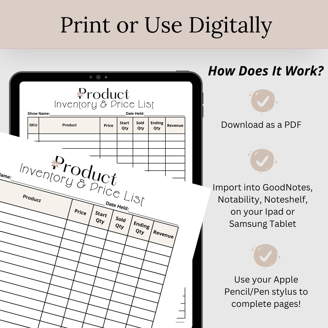 Craft Show Product Inventory, Product Price List, Craft Fair Forms ...