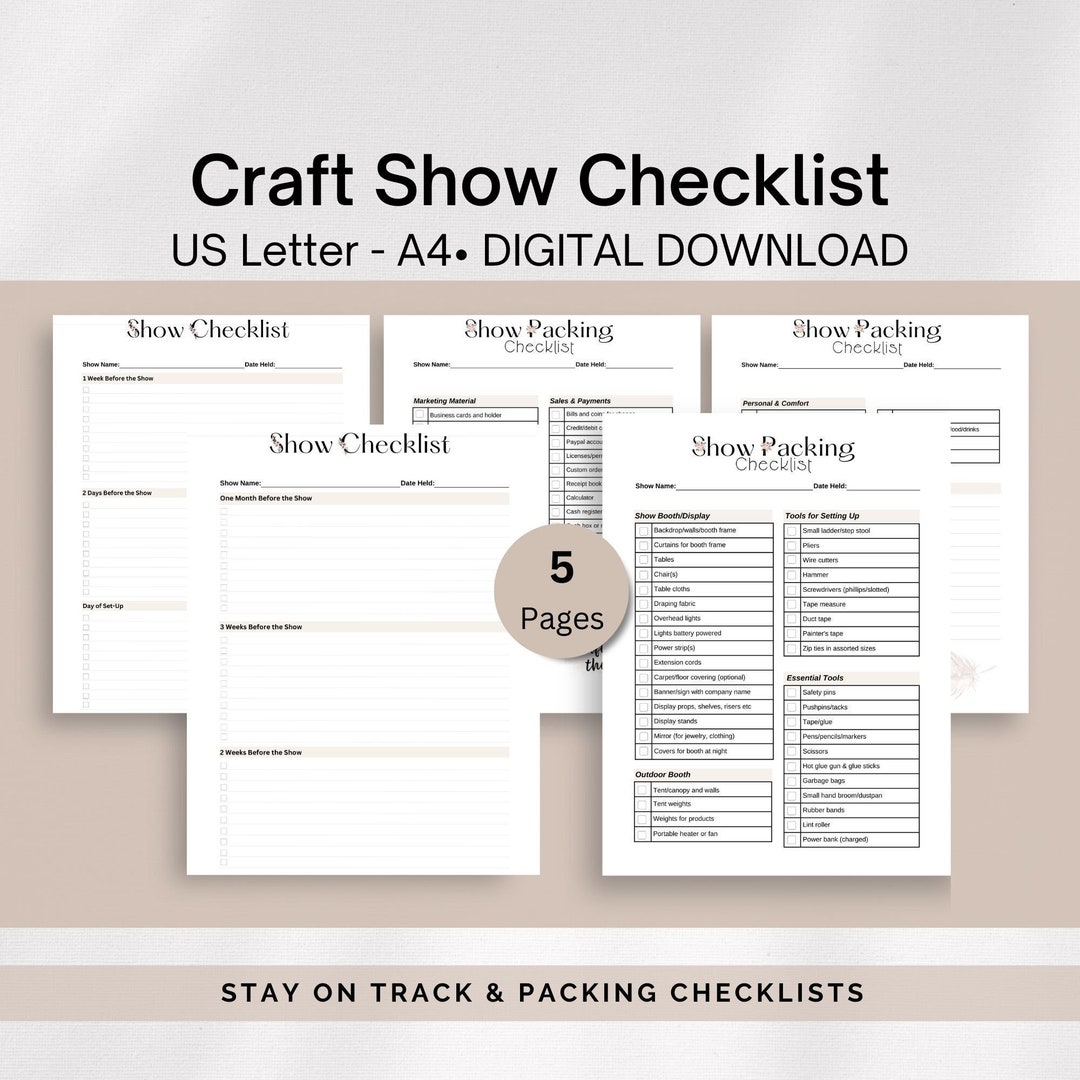 Craft Show Planner Printable, Craft Show Packing Checklist, Craft Fair ...