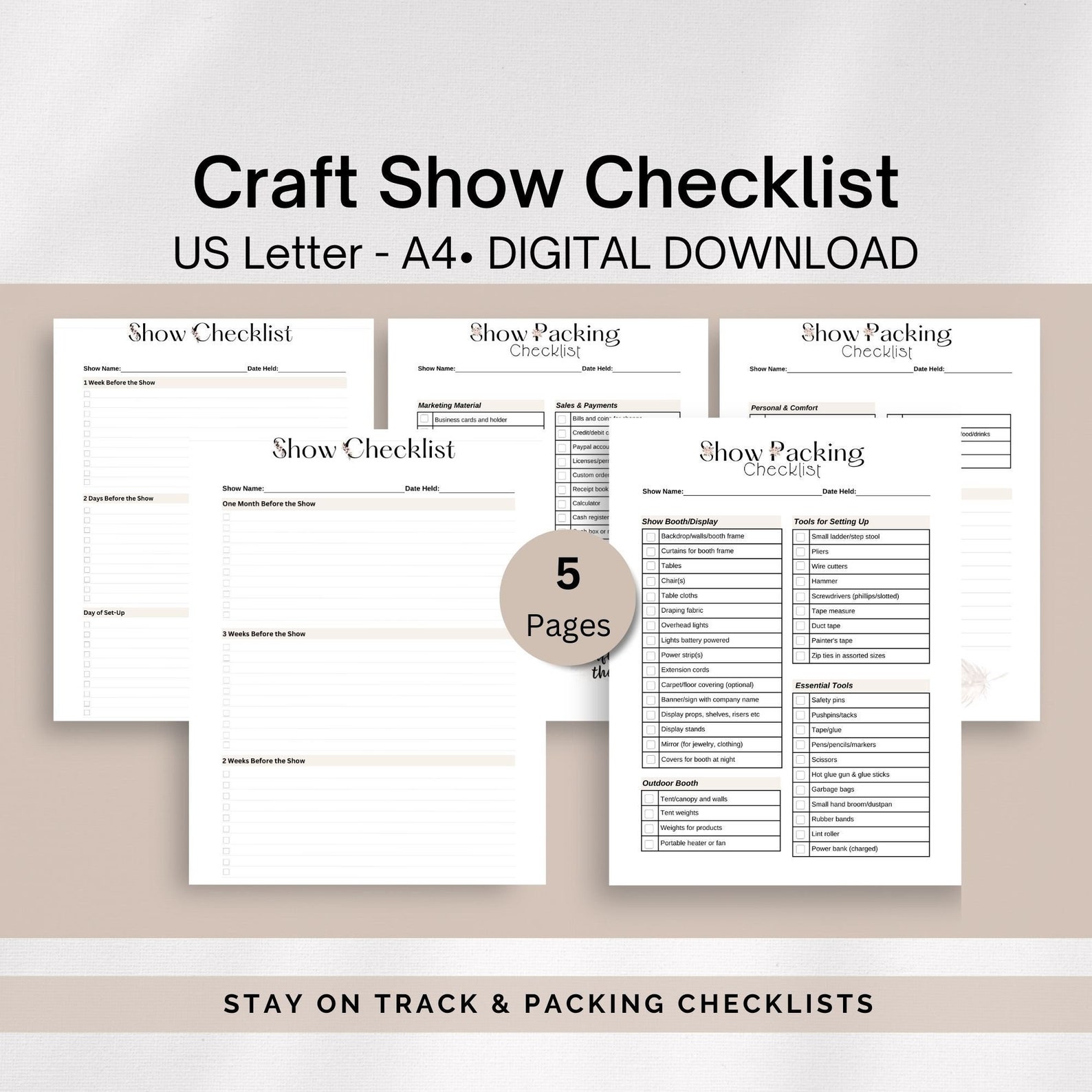 Craft Show Planner Printable, Craft Show Packing Checklist, Craft Fair ...