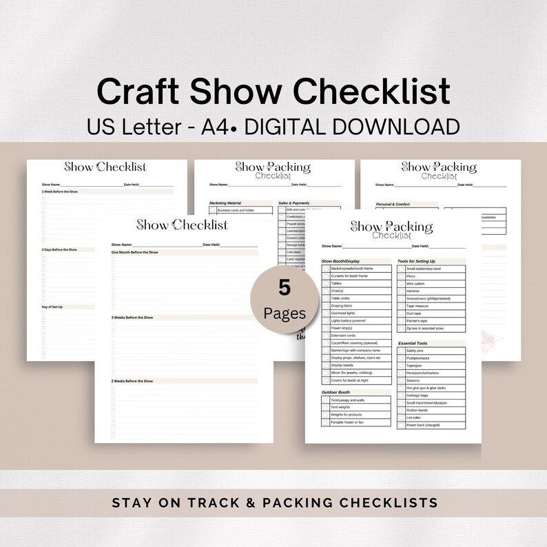 Craft Show Planner Printable, Craft Show Packing Checklist, Craft Fair Productivity Checklist ...