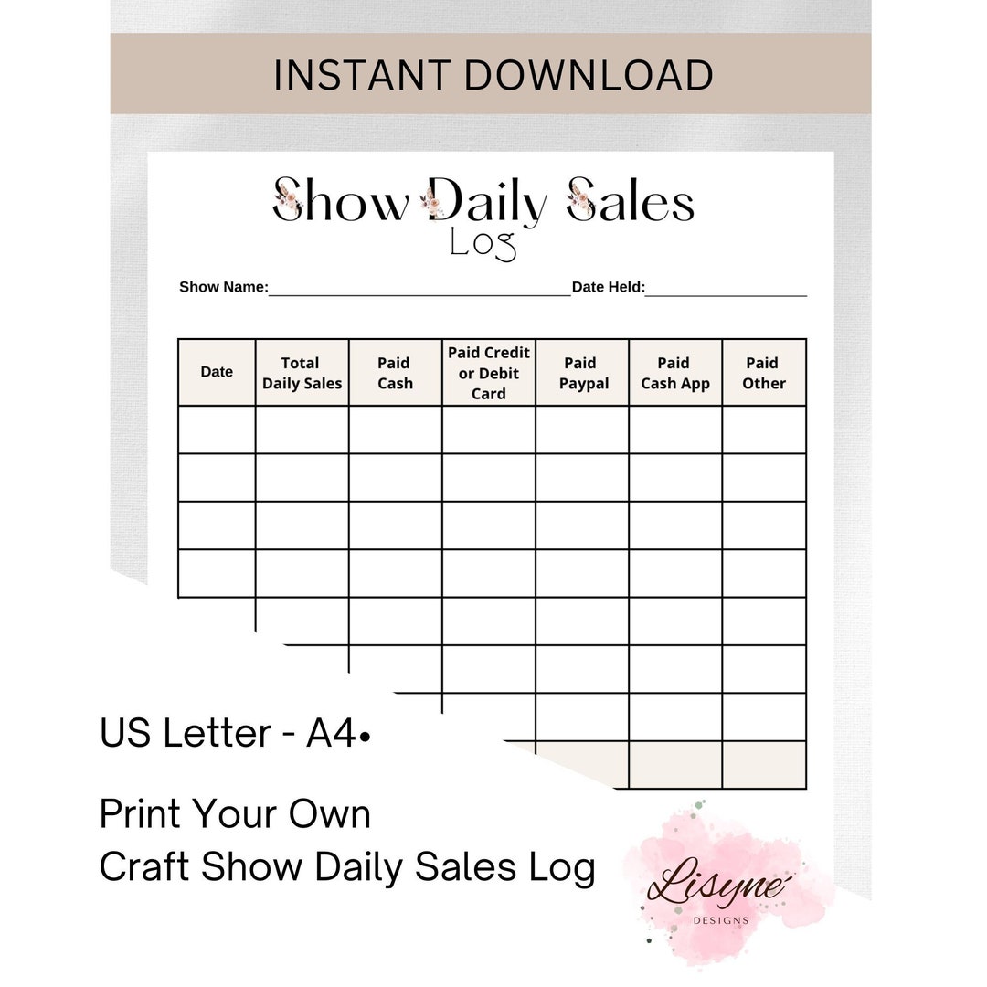 Craft Show Sales Log, Craft Fair Sales Log, Sales Journal, Printable ...