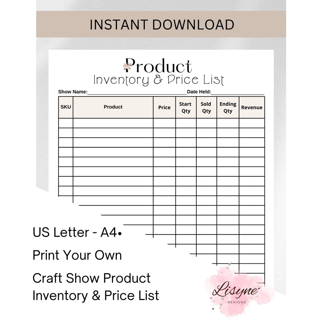 Craft Show Product Inventory, Product Price List, Craft Fair Forms ...