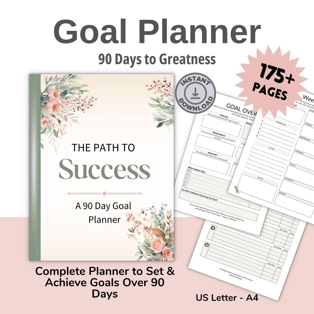 Floral 90 Day Goal Planner, Goal Setting Journal, SMART Goals ...