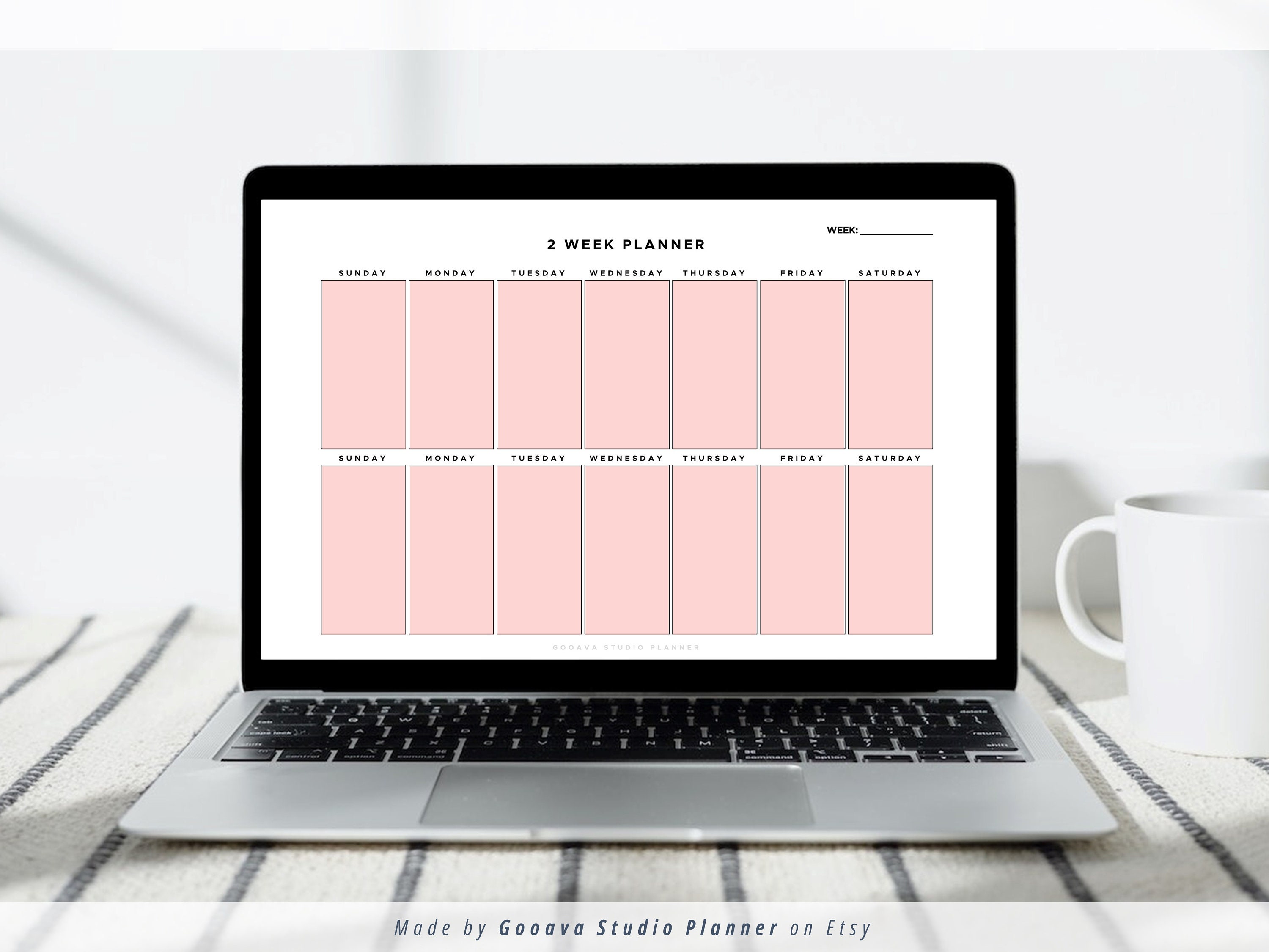 2 Full Week Planner Blank Minimalistic Printable Landscape Schedule ...