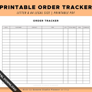 ORDER TRACKER Order Log Minimalist Instant Digital Download Printable ...