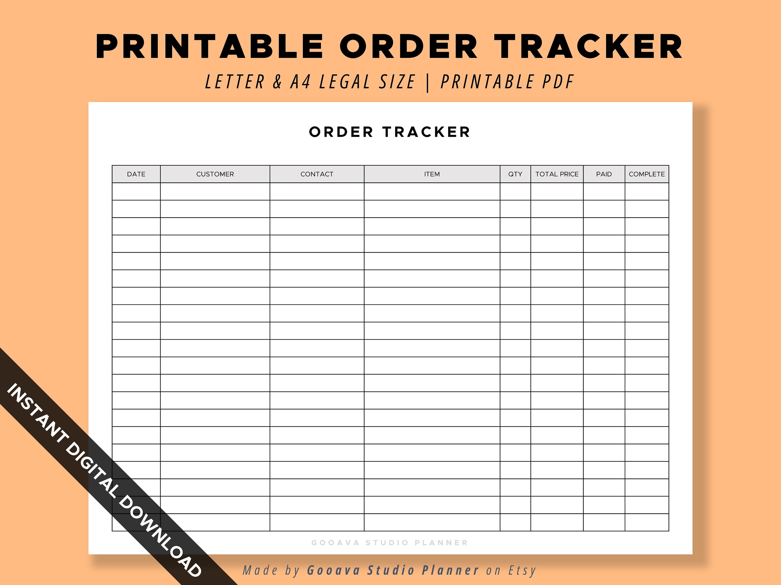 ORDER TRACKER Order Log Minimalist Instant Digital Download Printable ...