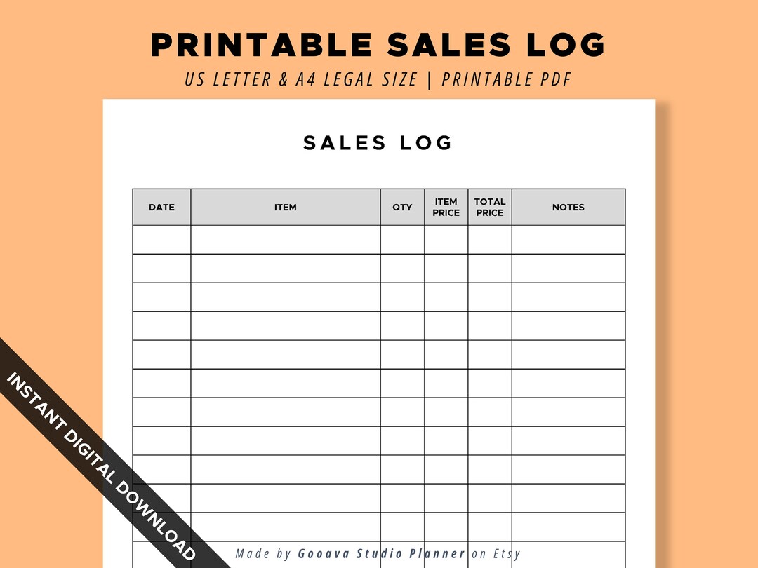 SALES LOG Instant Order Tracker Minimalist Digital Pdf Download US ...