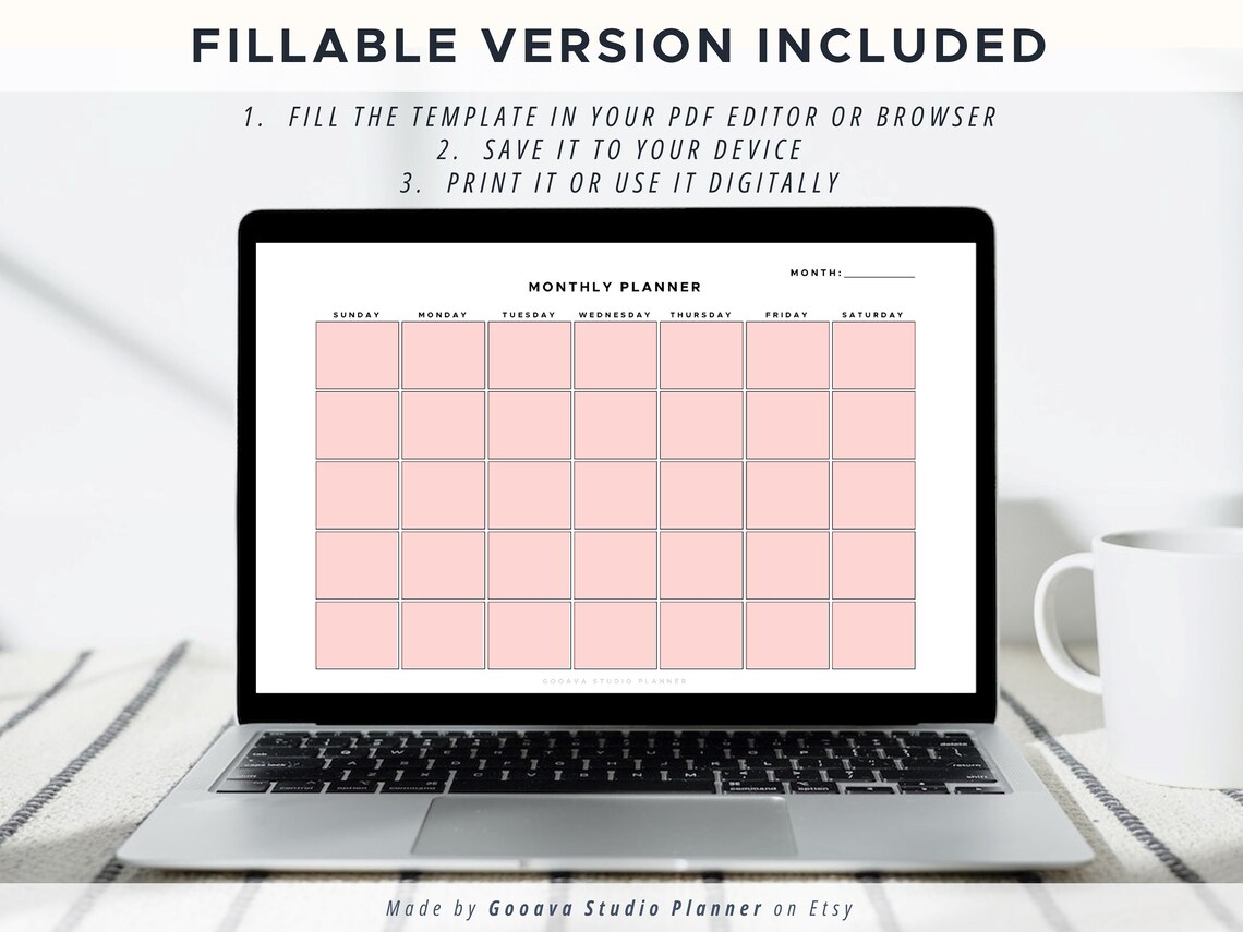 Blank Minimalistic Monthly Planner Printable Landscape Schedule ...