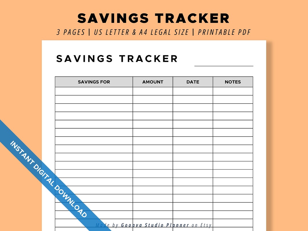 Savings Tracker Sheet Instant Digital Finance and Budget Printable Pdf ...