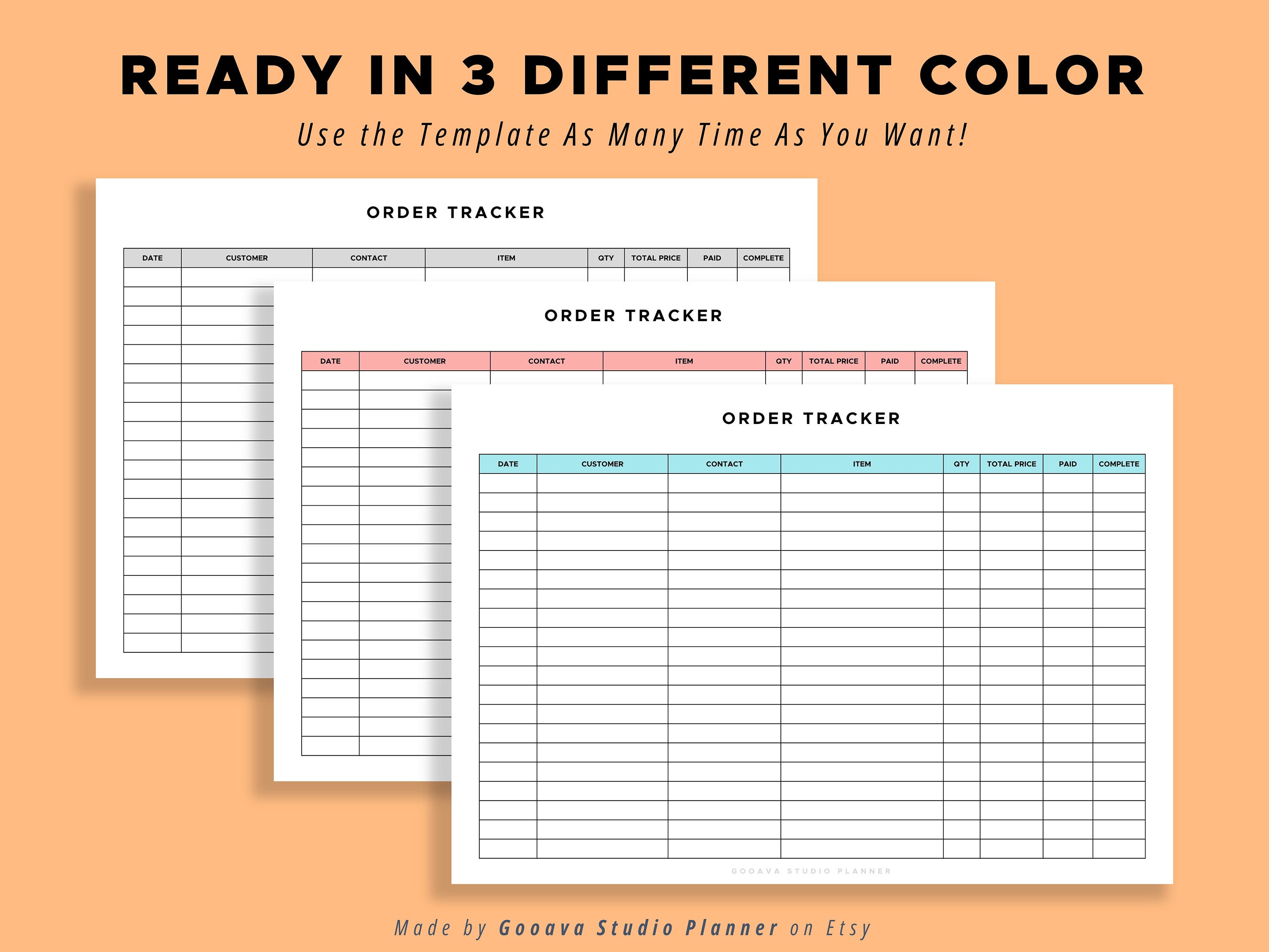 ORDER TRACKER Order Log Minimalist Instant Digital Download Printable ...