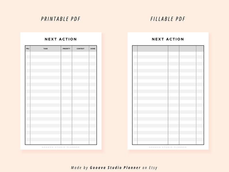 Next Actions List Getting Things Done Printable Editable - Etsy