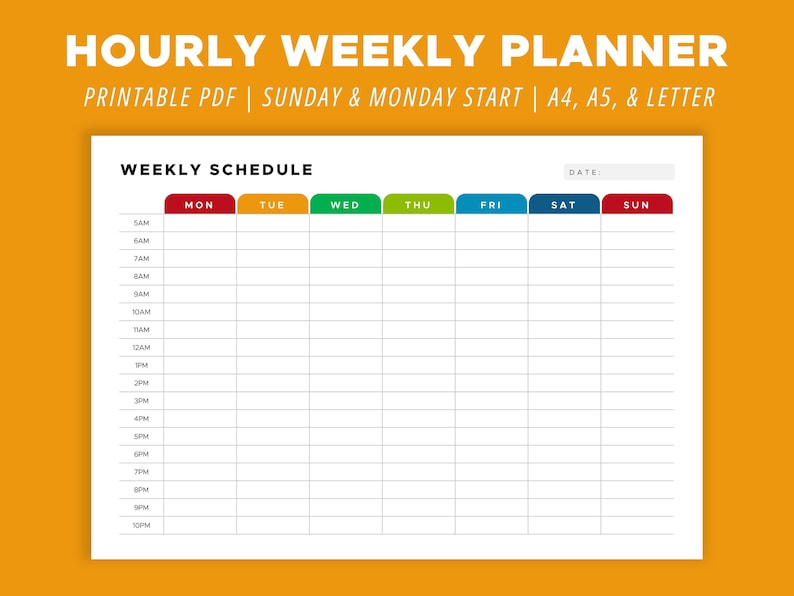 Planner Printable HOURLY Weekly Schedule Landscape, Desk Planner ...