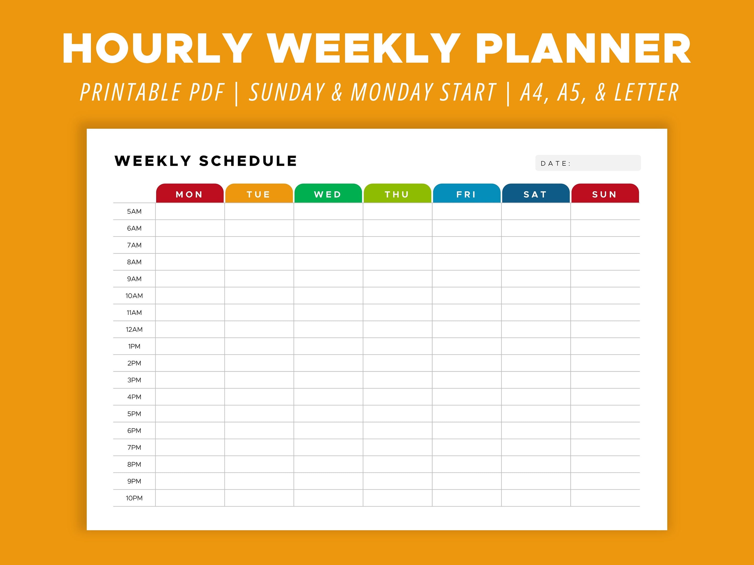 Planner Printable HOURLY Weekly Schedule Landscape, Desk Planner ...