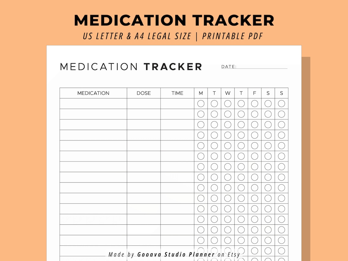 Medication and Medicine Log Tracker Daily & Weekly Medication Schedule ...