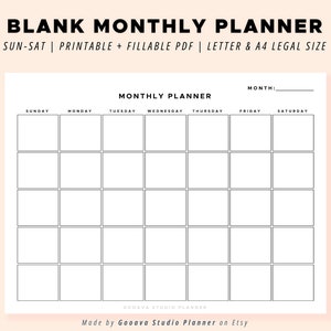 Blank Minimalistic Monthly Planner Printable Landscape Schedule ...