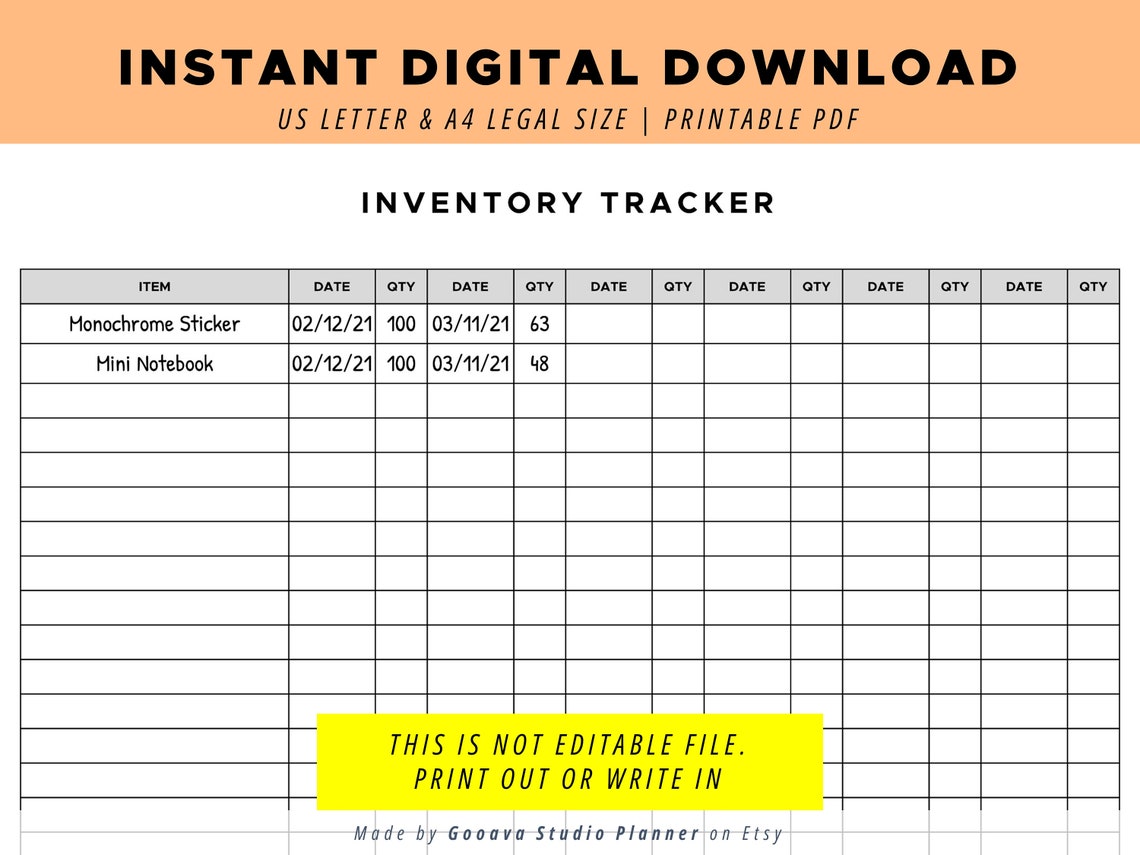 Printable Inventory Tracker Business Template Sheets Minimalist Pdf for ...