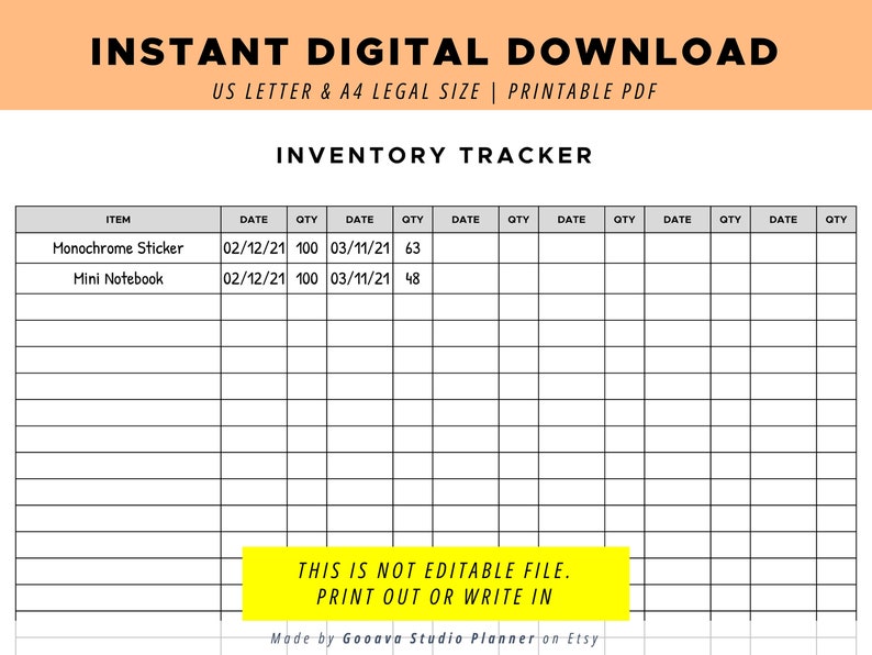 Printable Inventory Tracker Business Template Sheets Minimalist Pdf for ...