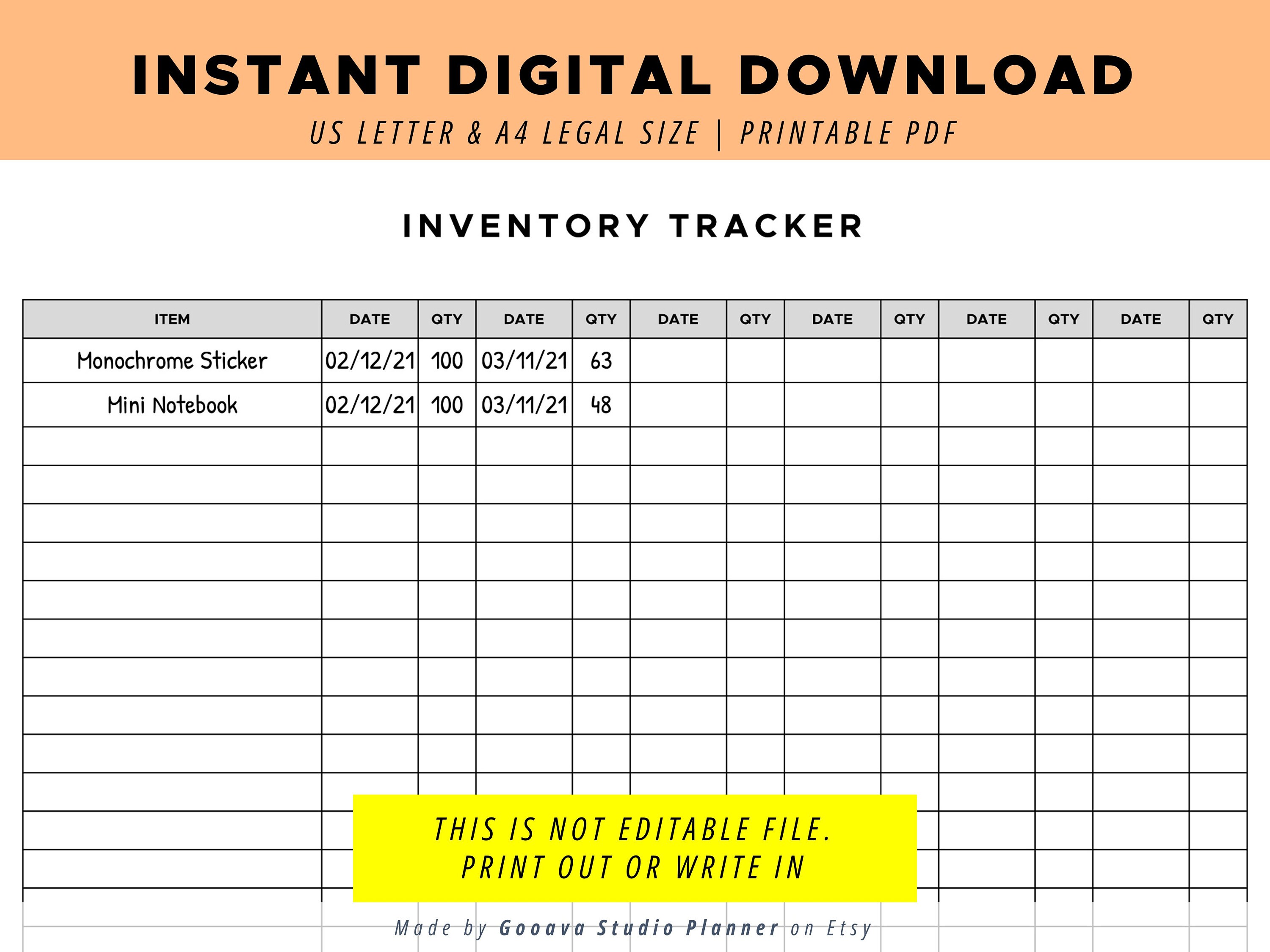 Printable Inventory Tracker Business Template Sheets Minimalist Pdf for ...