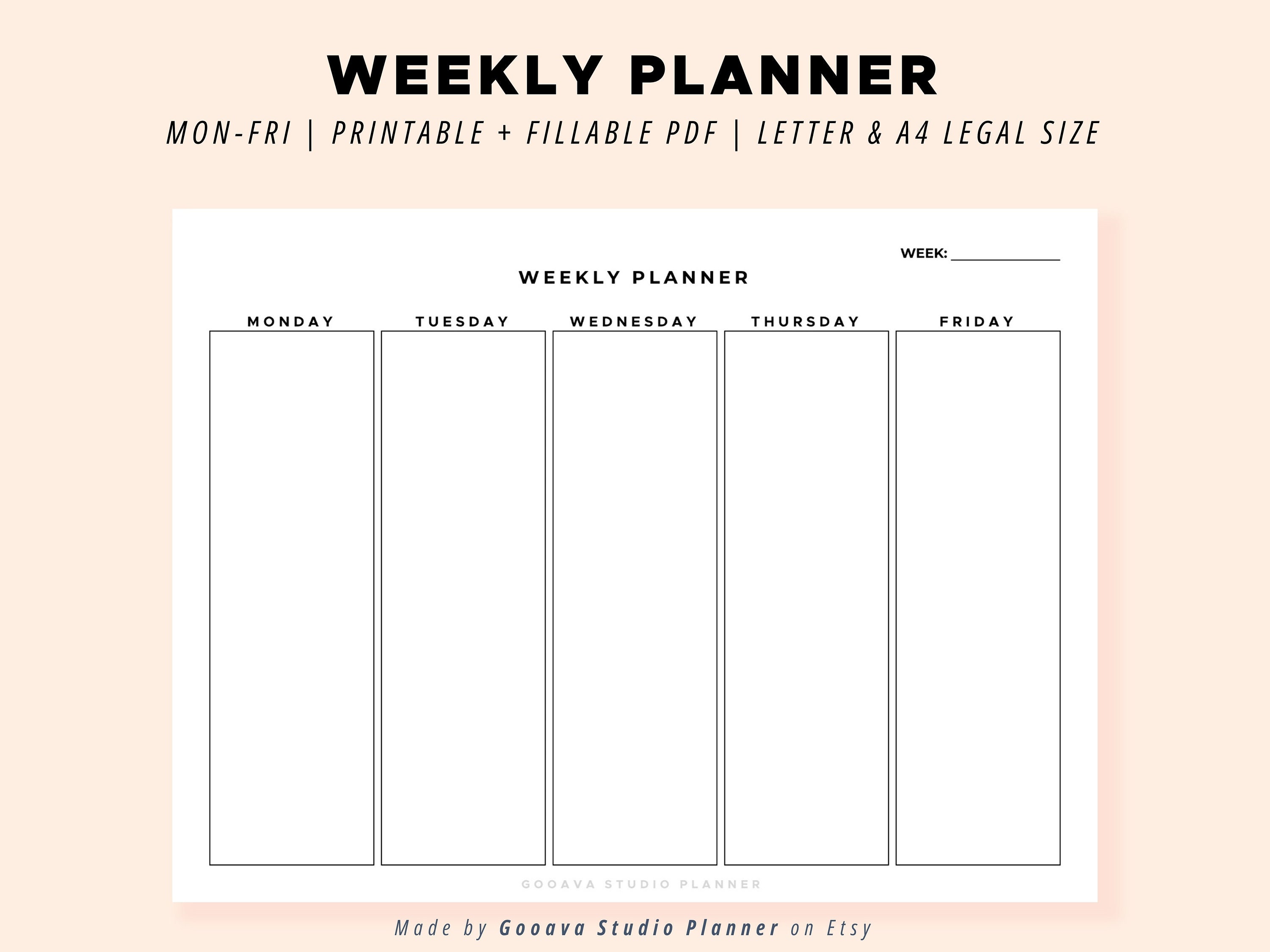 Weekly Planner Minimalistic Printable Landscape Schedule Calendar ...